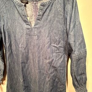 Talbots | Dresses | Talbots Denim Dress Shift Split Neck Knee Length ...